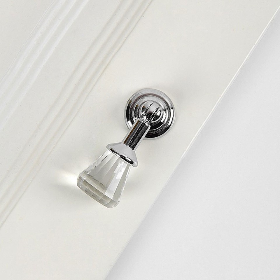 2Pcs Pendant Crystal Drawer Solid Single Hole White Closet Door Handle ...
