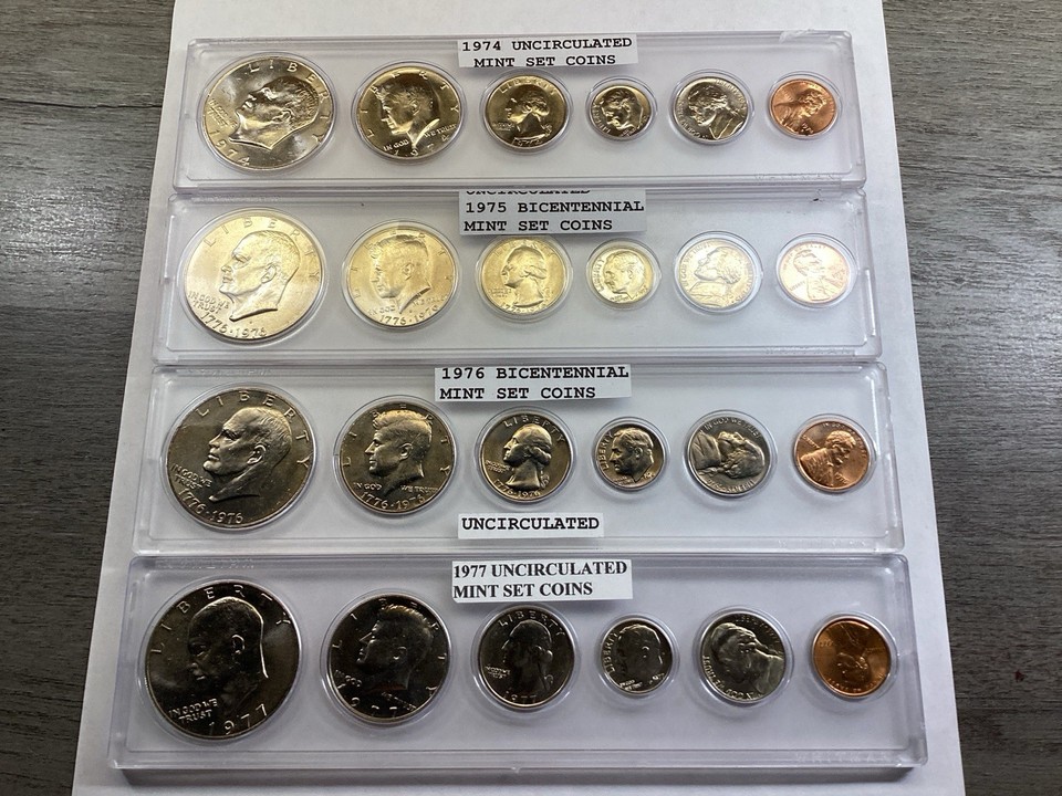 1974, 1975, 1976, 1977 Uncirculated US Mint Sets-24 Coins 121525 35dk ...
