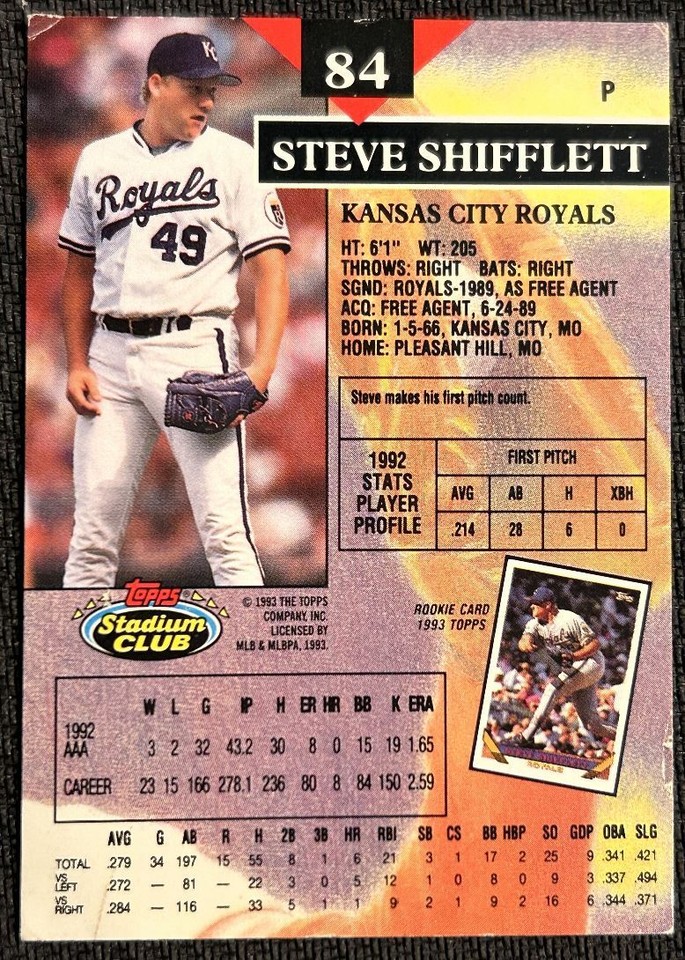 1993 Stadium Club Steve Shifflett Kansas City Royals #84 | eBay