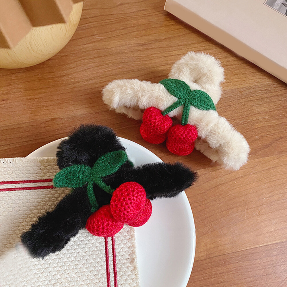 Woolen Knitting Cherry Shark Clip Plush Ponytail Hair Claws Hair ...