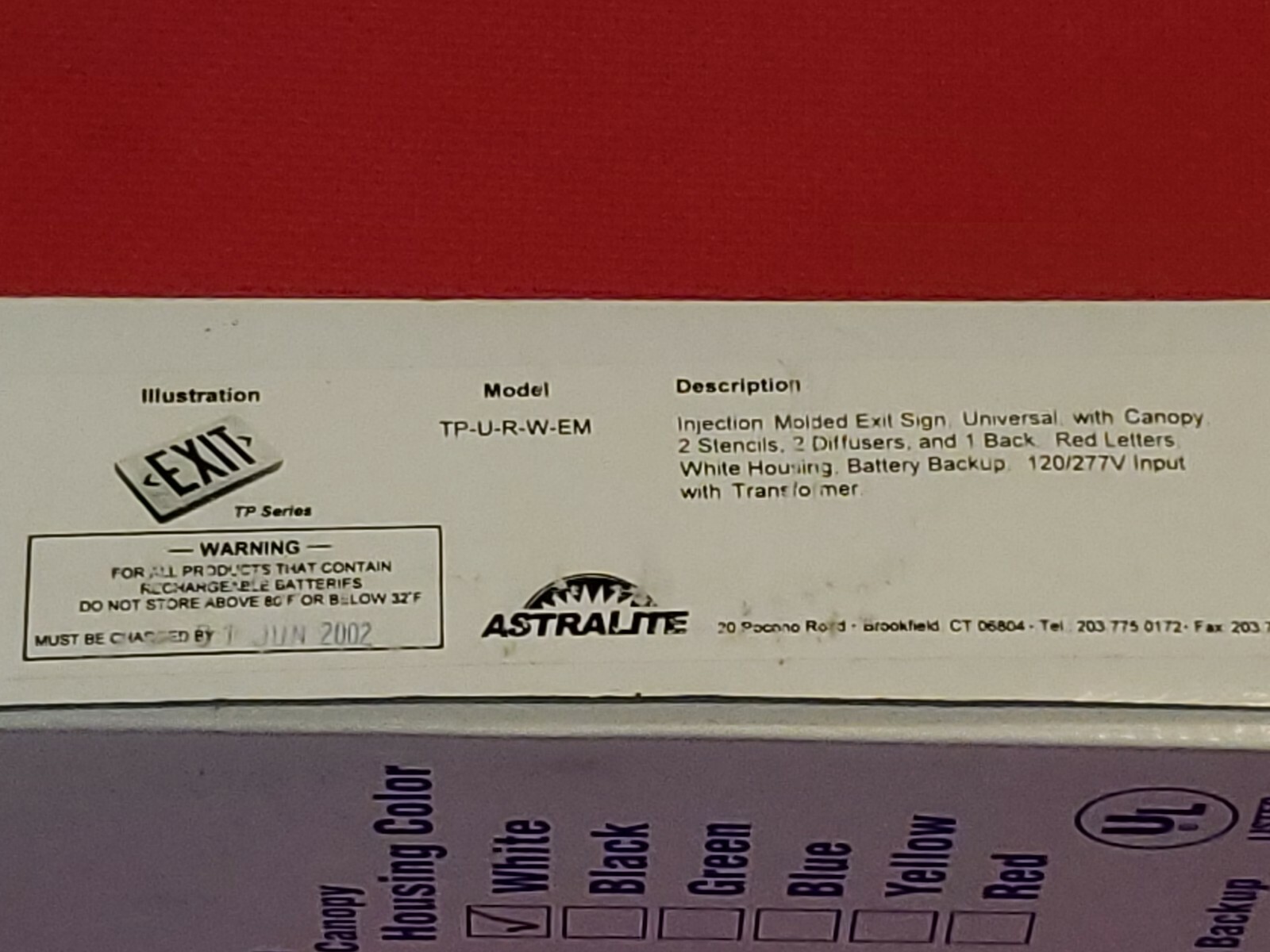 Astralite Exit Sign TP-U-R-W-EM | eBay