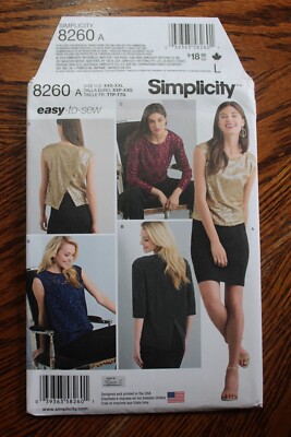 Simplicity 8260 Sewing Pattern Top w/ Crossover Back Size XXS to XXL ...