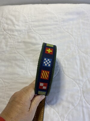Men’s Skippers Belt Canvas Leather Size 36 Nautical Flags Preppy | eBay