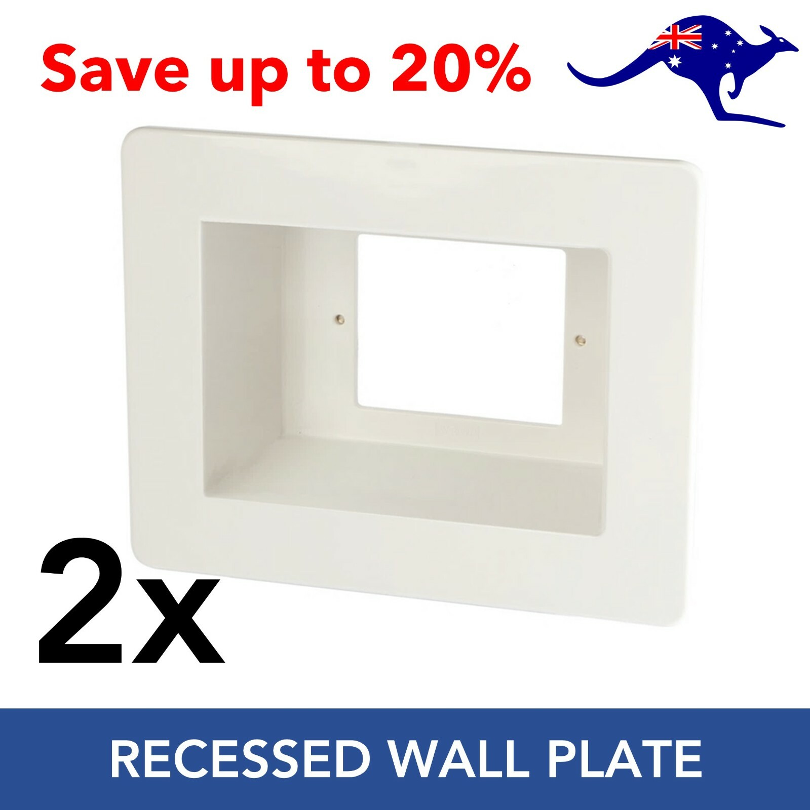 2 x Recessed Power Point Wall Box Plate GPO TV + 2 AV Clipsal Style ...