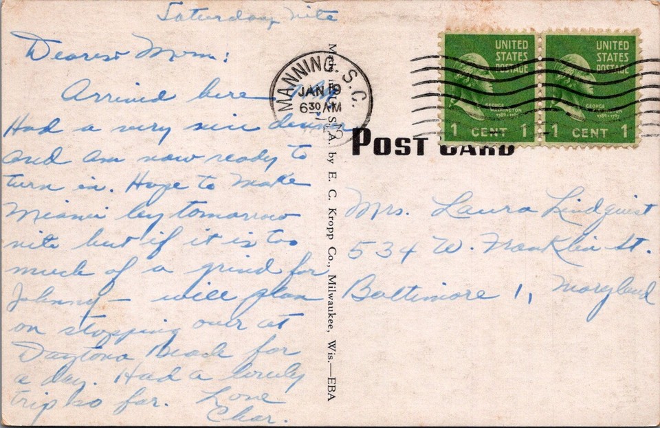 Dillon County Court House Dillon South Carolina Manning 1953 PM ...