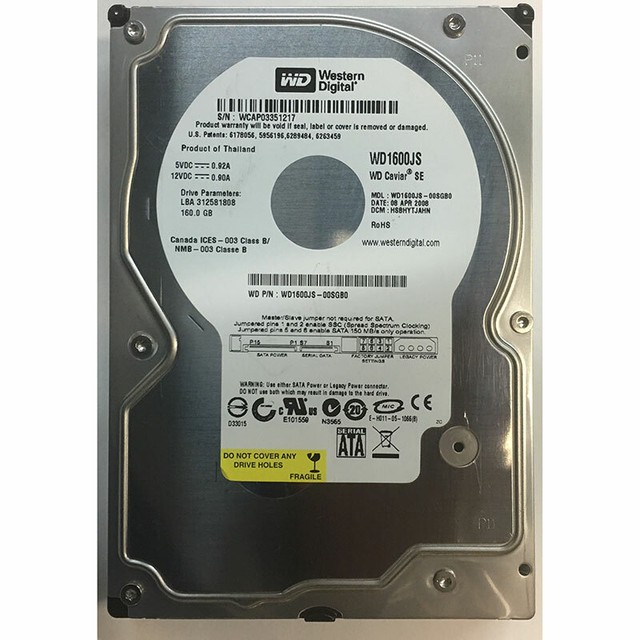 Western Digital 160GB Internal 7200RPM 3.5" (WD1600JS-00SGB0) HDD for ...