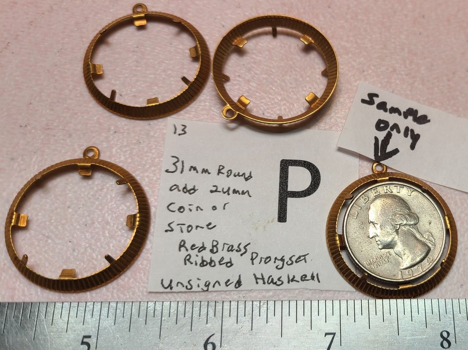 LOT # 19 Vtg Coin Holder Bezel Brass Mountings quarter nickel Silver ...