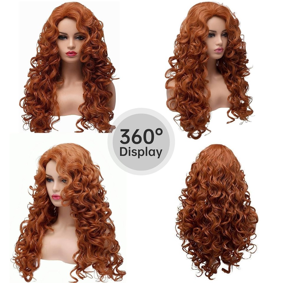 Long Fox Red Hair Curly Wig Wavy Full Head Copper Red Halloween Wigs ...