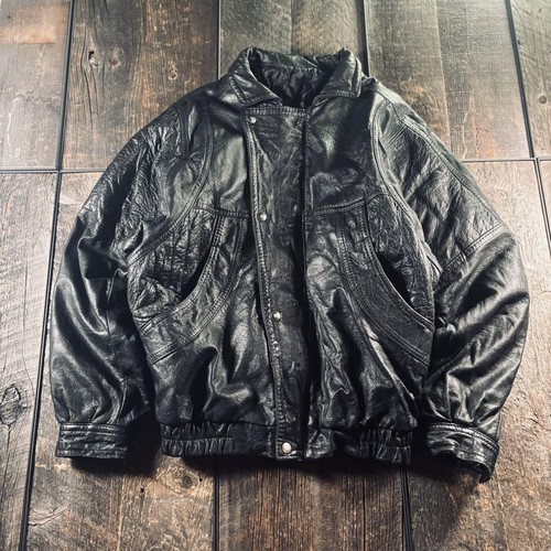 Vintage Genuine Leather Short-Length A2 Bomber Jacket Thick Arm Black L ...