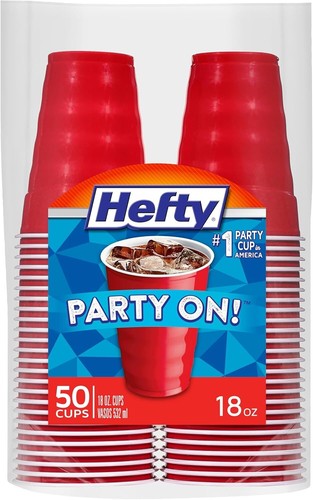 Hefty Party On Disposable Plastic Cups, Red, 18 Ounce, 50 Count | eBay