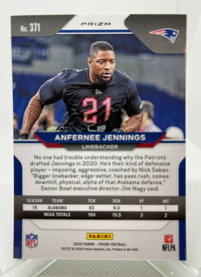 Anfernee Jennings ROOKIE - 2020 Prizm Green Pulsar Prizm Card #371 NE ...