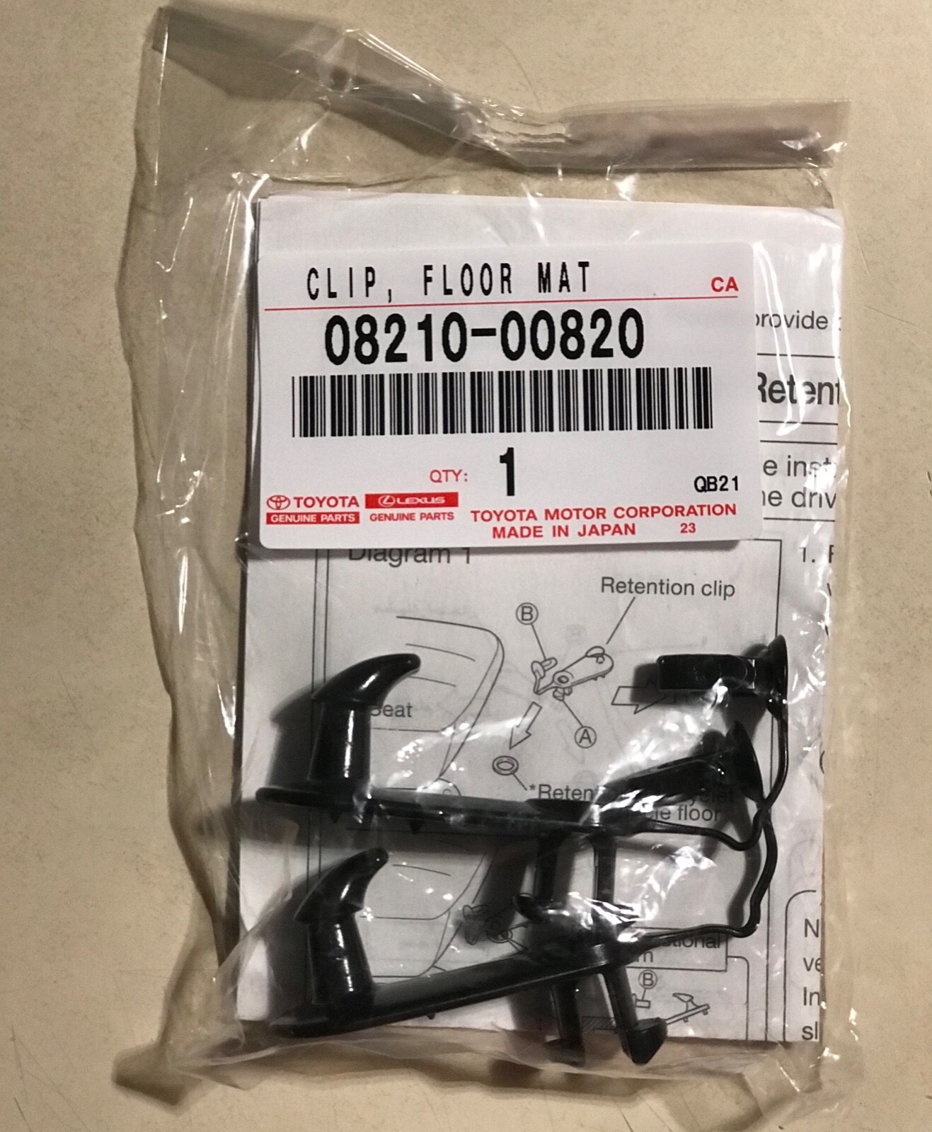 TOYOTA GENUINE RETAINER CLIP, FLOOR MAT HOOK 4RUNNER ECHO etc. 08210 ...