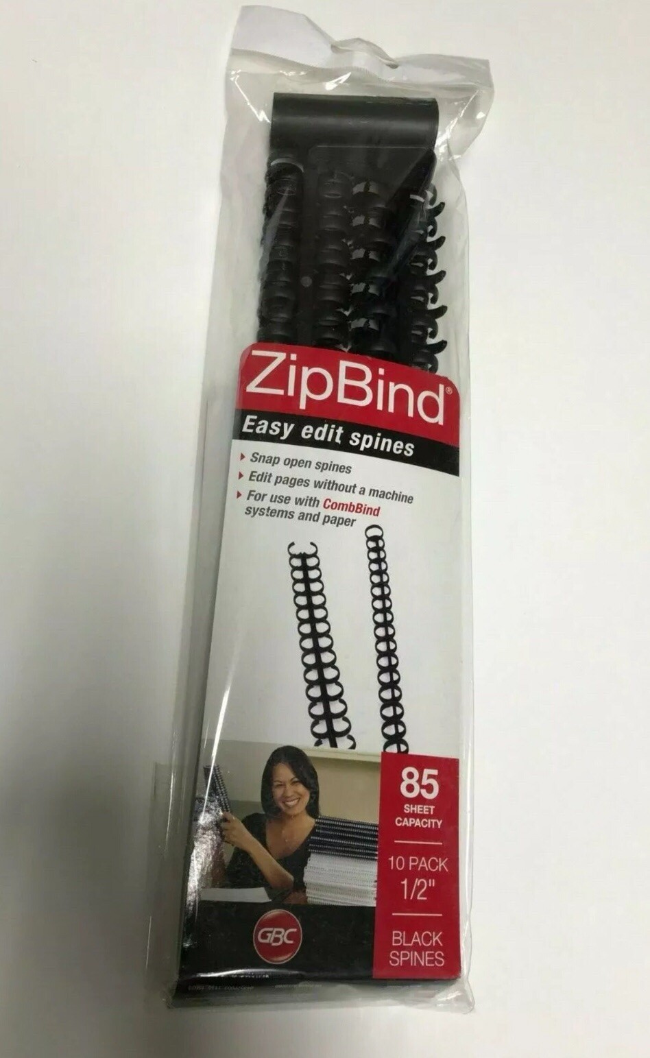 GBC® ZipBind® Binding Spines, 1/2", 85-Page Capacity, Black, 15033 ...