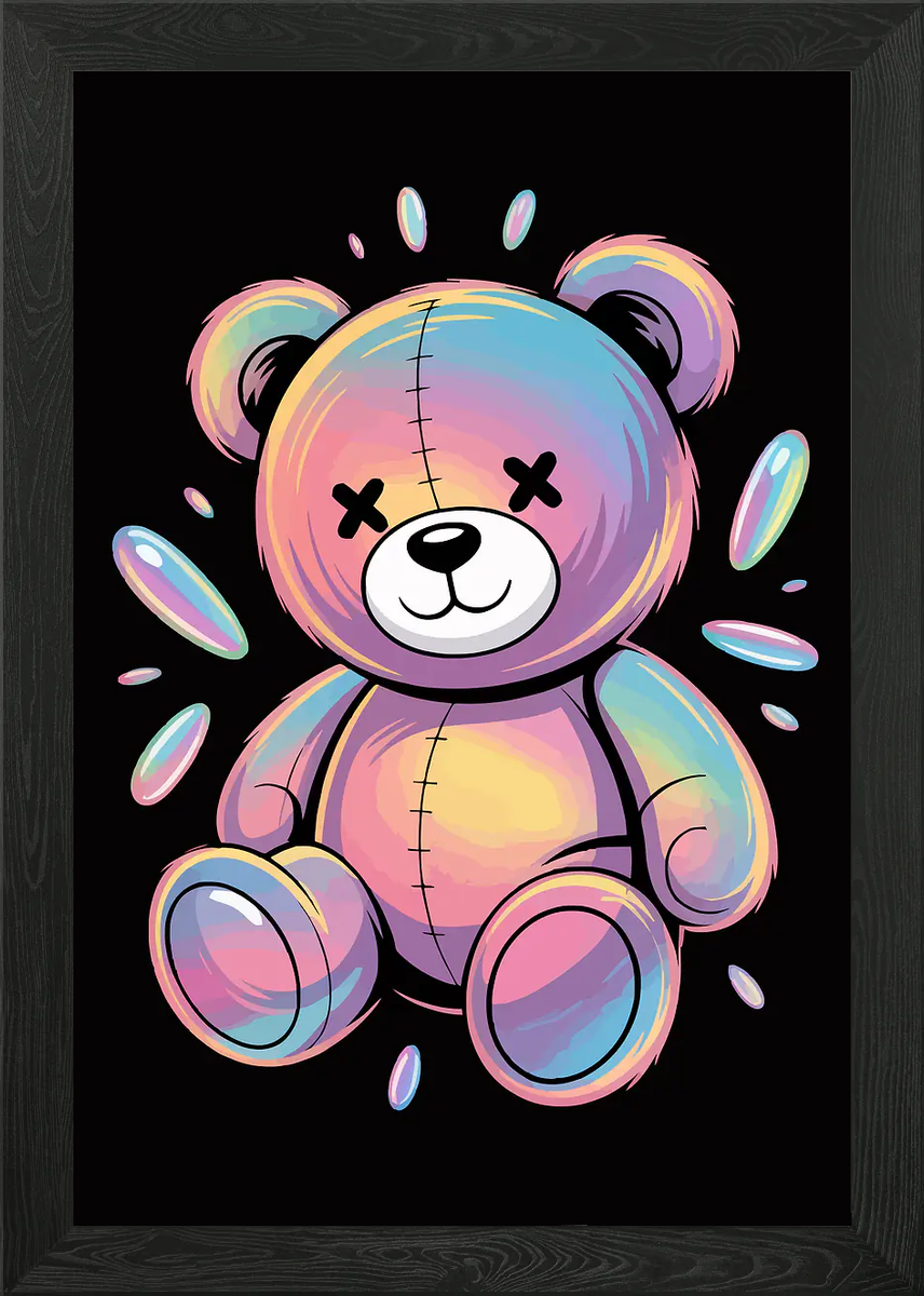 Pastel Teddy Bear with X Eyes Framed Wall Art Poster Canvas Print ...