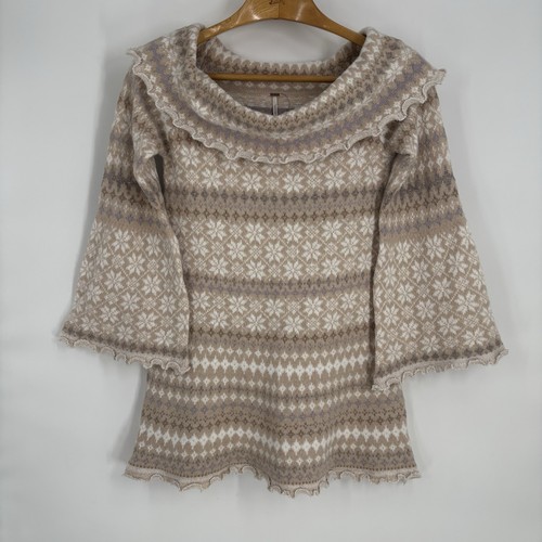 Free People Womens Fiona Fair Isle Mini Sweater Dress L Off Shoulder ...