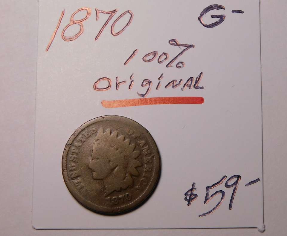 KEY DATE! 1870 CHOCOLATE BROWN ORIGINAL GOOD - INDIAN CENT ONLY $49.00 ...
