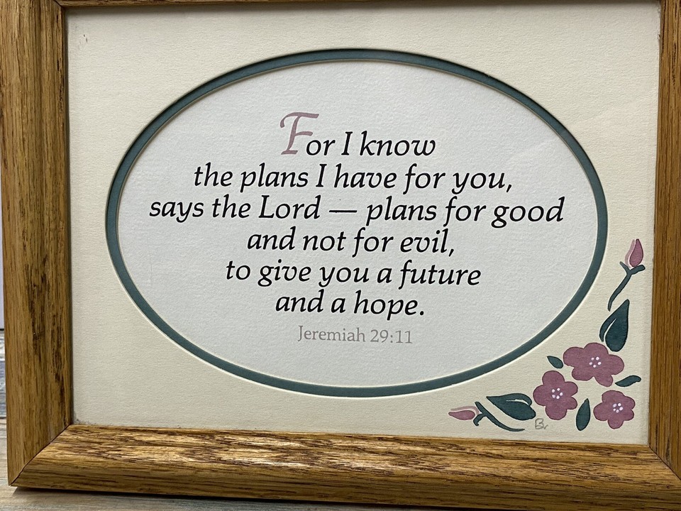Vintage Wood Frame Picture Bible Verse Scripture Flowers Jeremiah 29:11 ...