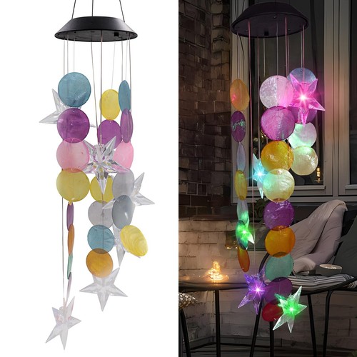 Capiz Shell Wind Chime with Decorative Outdoor Solar Lights, Unique ...
