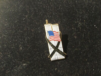 9-11 Vintage TRIBUTE TO WTC - TWIN TOWERS & FLAG W/MEMORIAL RIBBON ...