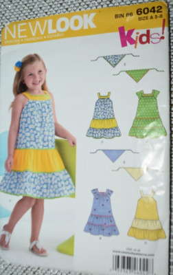 New Look Kids 6042 Girls Sundress 2 Views & Bandana Scarf sz 3-4-5-6-7 ...