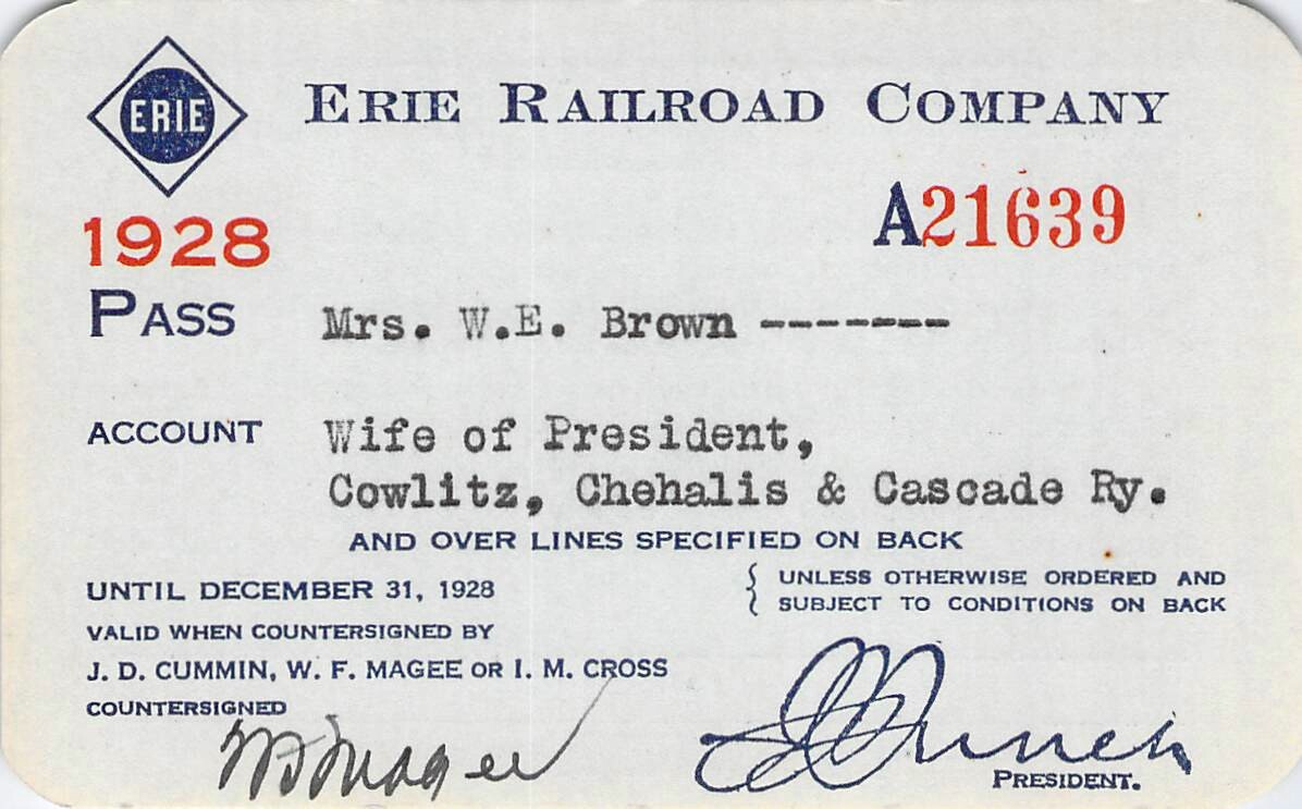 1928 COWLITZ CHEHALIS CASCADE AGENT ERIE RAILROAD RAILWAY RR RY PASS | eBay
