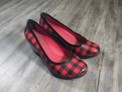 Crocs Women's Lydia LJ Plaid Wedge Red Black Womens Size 7 | eBay