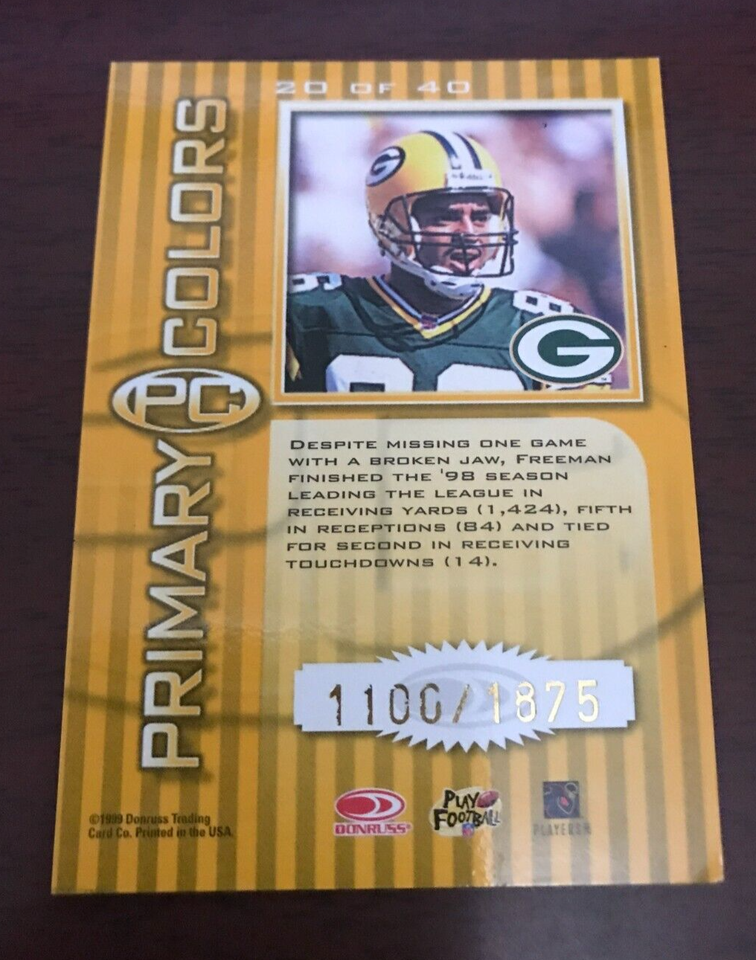 Sharp 1999 Donruss Elite Primary Colors Packers Antonio Freeman Card ...