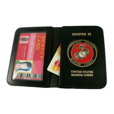 USMC Leather Military ID Card Holder License Case Wallet Marine Corps ...