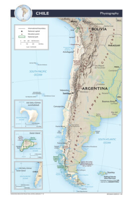 Chile Physical Geography Geographic Physiographic Map Country Nation ...