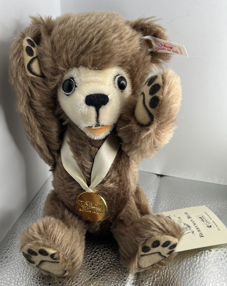 Steiff Teddy Bear 10" Brown Mohair Berryman brass button number 03148 ...