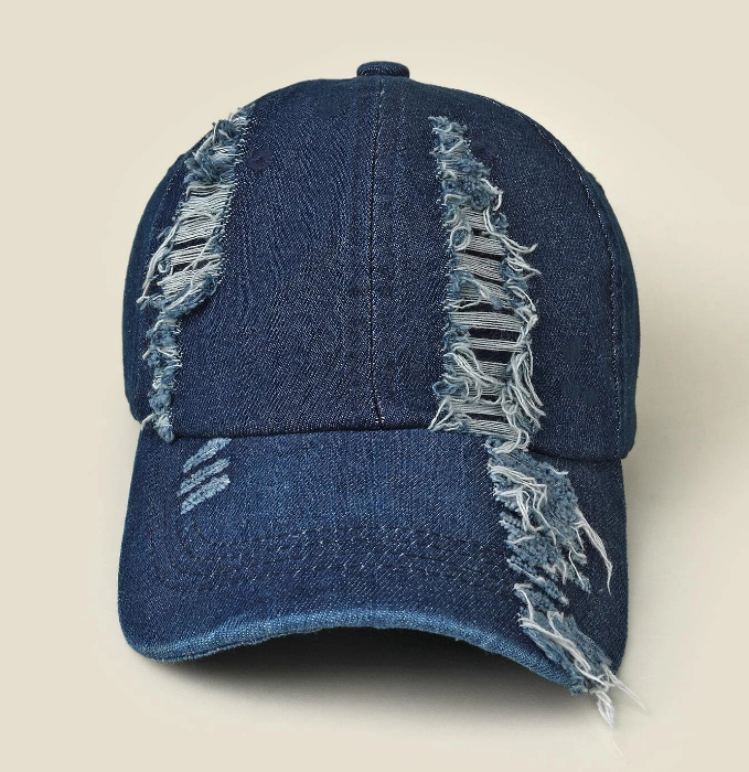 Distressed Denim Baseball Cap Ripped Hat For Women, Men Solid, Blue ...