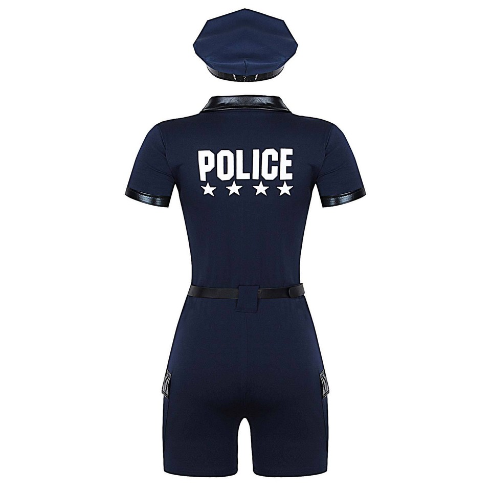 US Women Police Fancy Cosplay Costume Dress Halloween Cop Officer Role ...