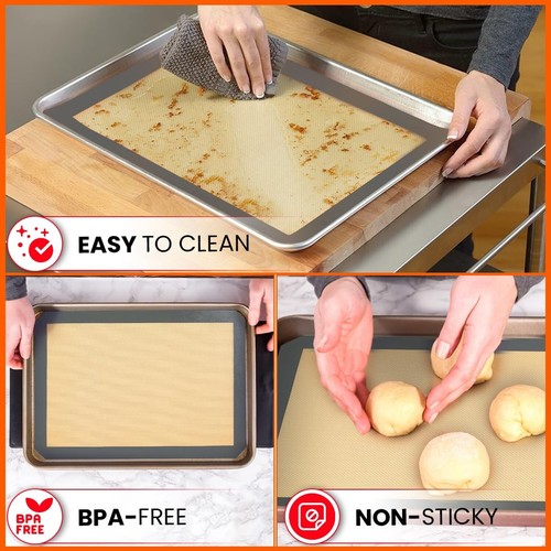 Silicone Baking Mat - 2 Pack Reusable Silicone Baking Sheet Liner for ...