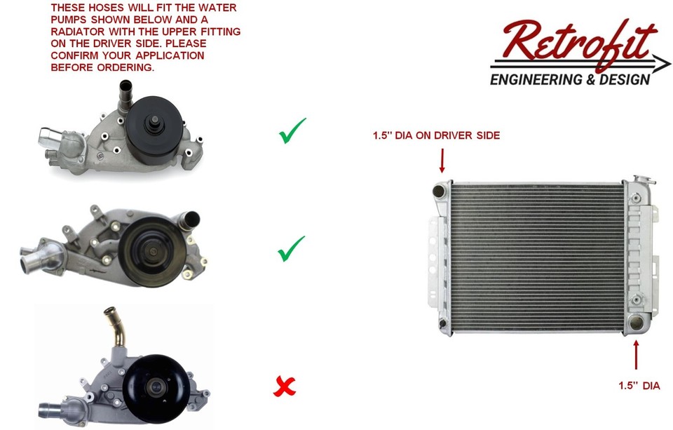 Universal LS Swap Radiator Hose Kit, LS1 LS2 LS3 Water Pump, Stock Rad ...