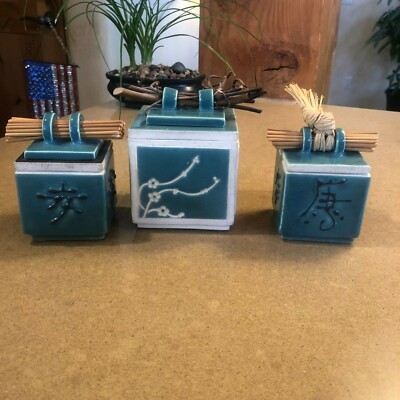 Vintage WISHKEEPER POTTERY Set of 3 RARE! Signed by artist, SANDI DIHL ...