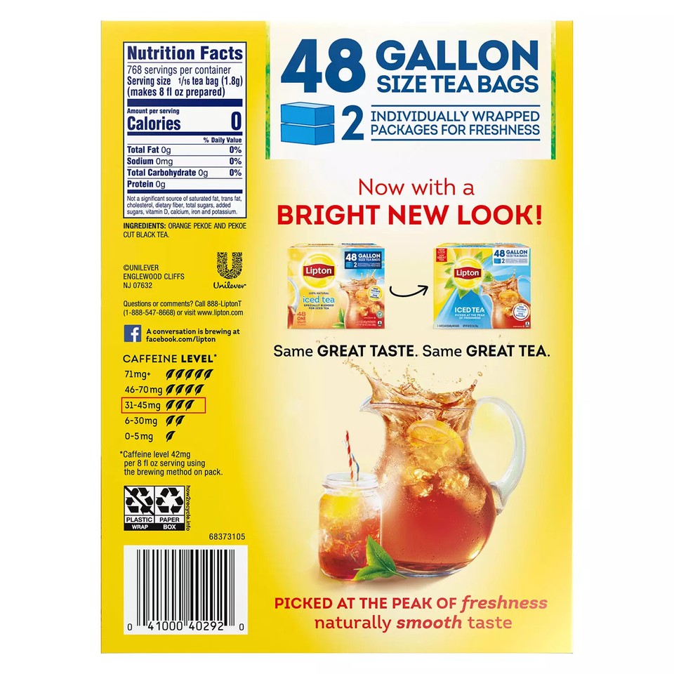 (ONE BOX) LIPTON ICED TEA BAGS GALLON FAMILY SIZE, UNSWEETENED, PEKOE ...