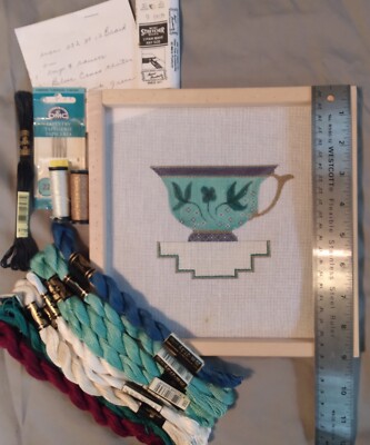 Sharon G Designs Gold Green Teacup on Shelf Hand Painted Canvas ...