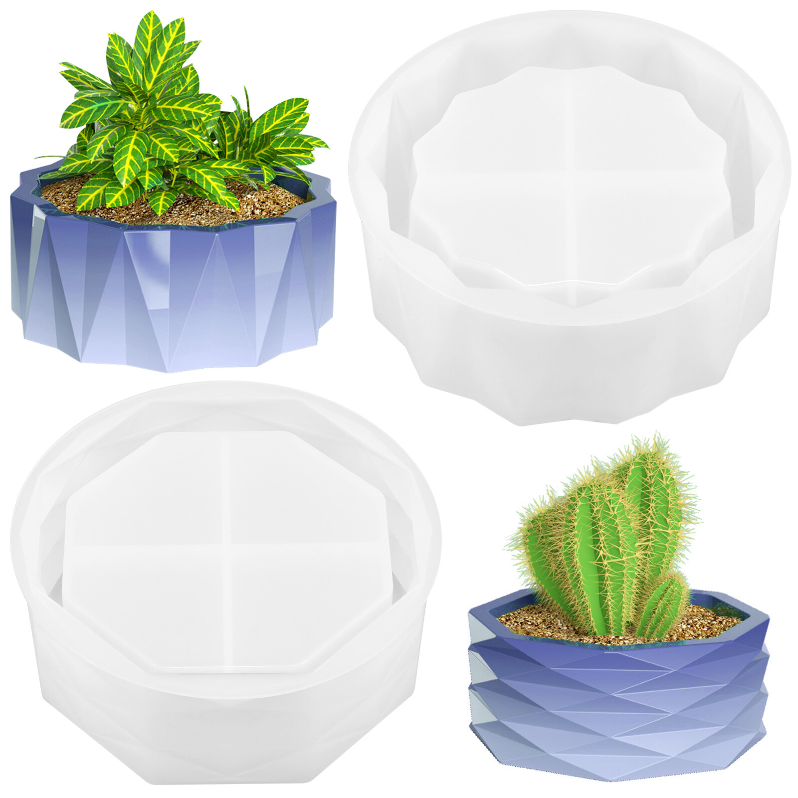 2Pcs Large Epoxy Molds for Succulent Pot Reusable Planter Pot Silicone ...