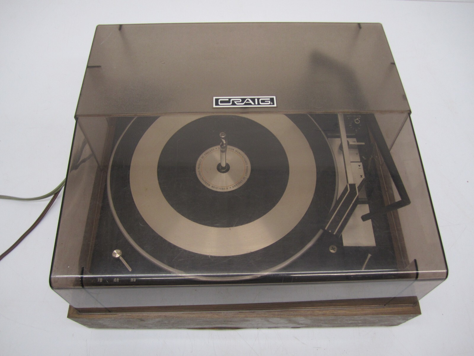Vtg Craig Model H120 Turntable Record Player & Dust Cover Lid Powers On ...