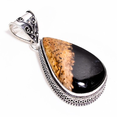 Palm Root Agate Vintage Style Handmade .925 Silver Plated Pendant 2.2 ...