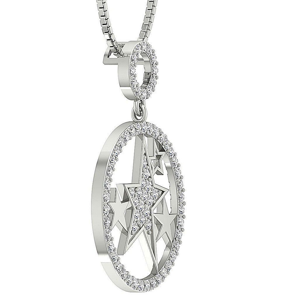 Real Diamond Circle Star Pendant Necklace SI1 G 1.00 C Prong Set 14K ...