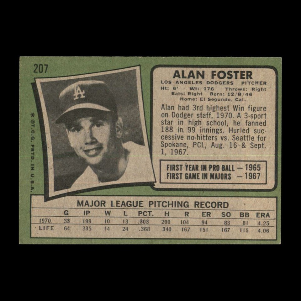 Alan Foster 1971 Topps Cleveland Indians #207 Set Filler! | eBay