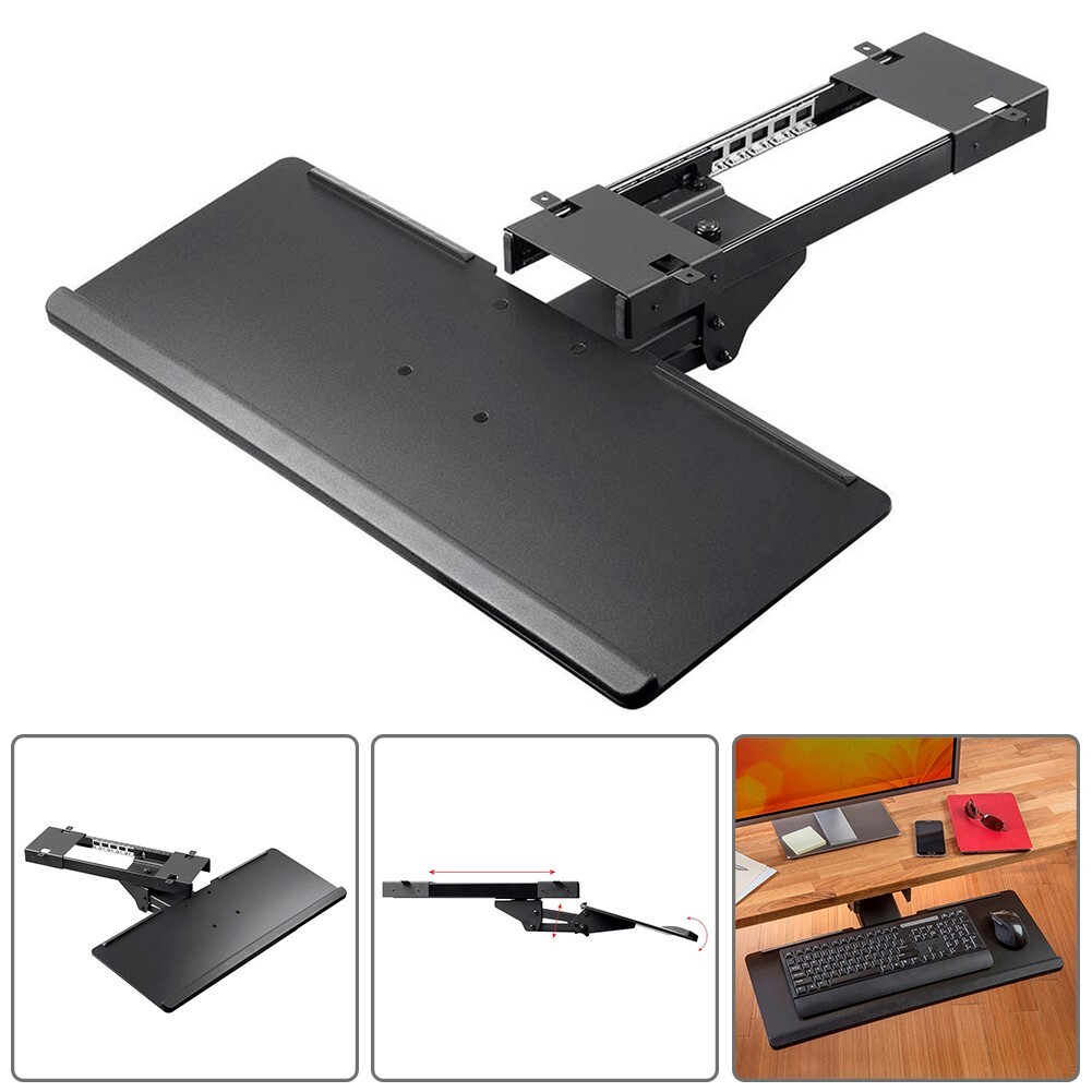 Adjustable Keyboard Tray Ergonomic Design Under Desk Mount w/ Full Size ...