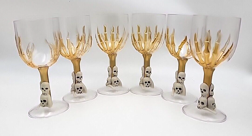 6 HALLOWEEN SKELETON HAND WINE GOBLETS WITH SKULLS ON THE STEM | eBay