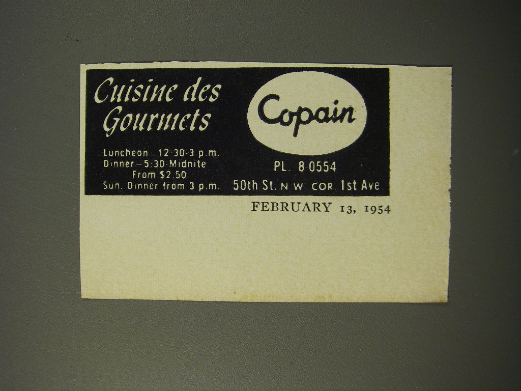 1954 Copain Restaurant Ad - Cuisine des Gourmets | eBay