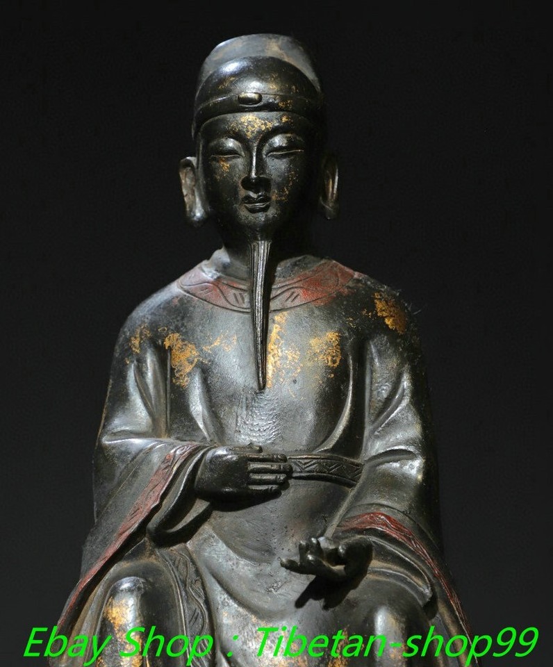 9.4"Old Chinese Dynasty Bronze Gilt Wenchang Emperor People Statue ...