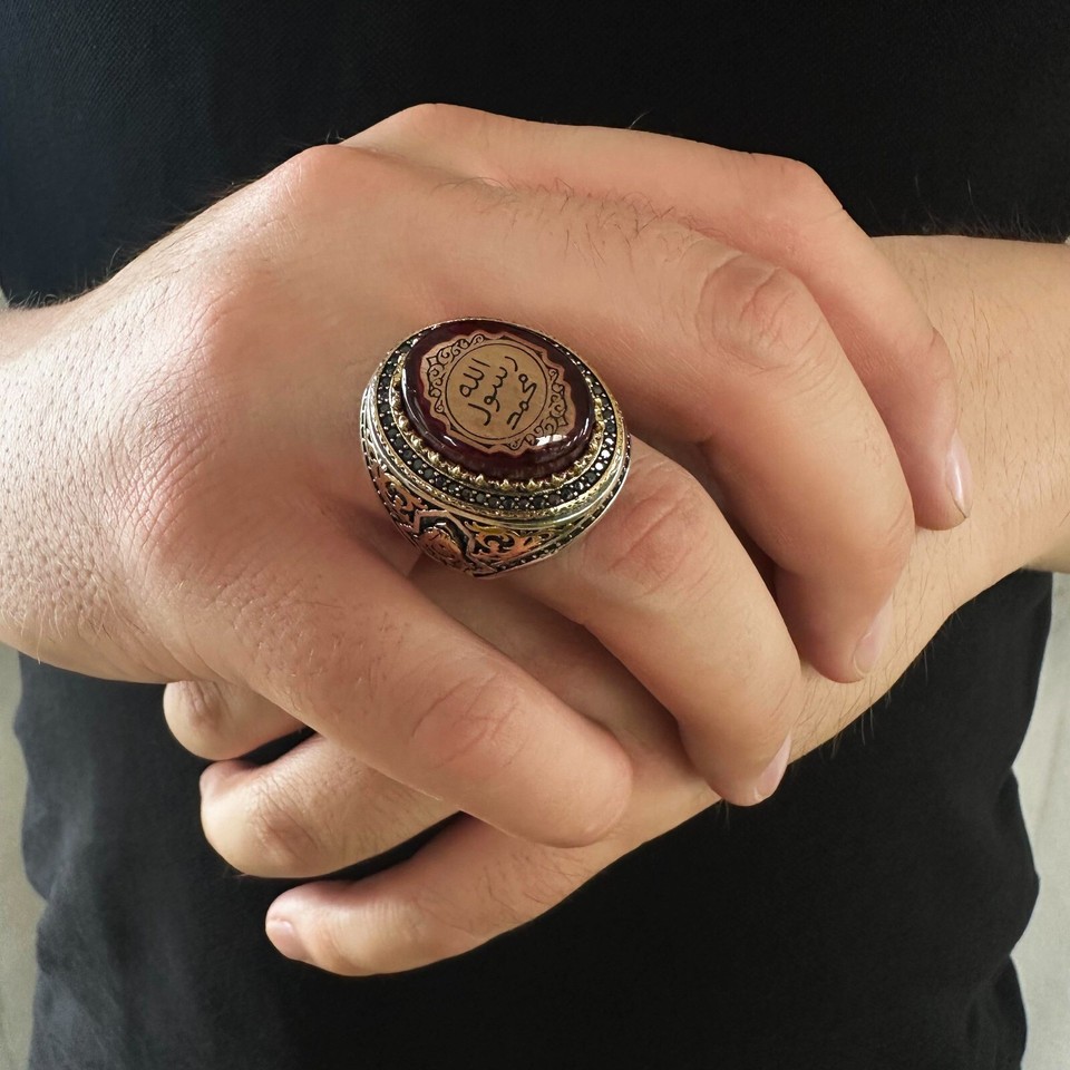 925 Sterling Silver Allah Rasul Muhammad Written Islamic Men's Ring | eBay