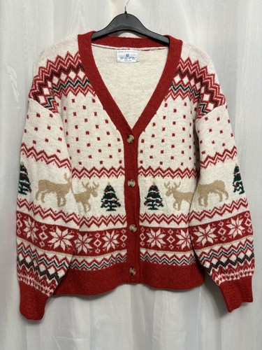 -695 Primark Sz M 12/14 Red Festive Nordic FairIsle Knit Winter Xmas ...