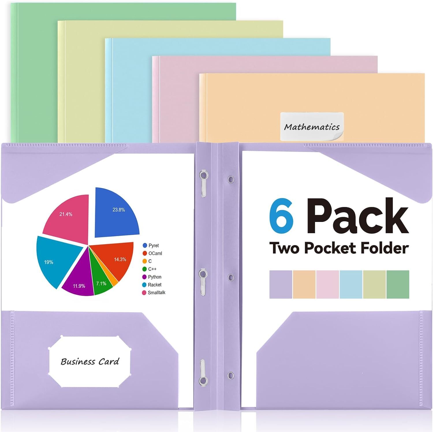 Sooez 6 Pack Two Pocket Folder with Prongs, Heavy Duty Plastic 6 Pack ...