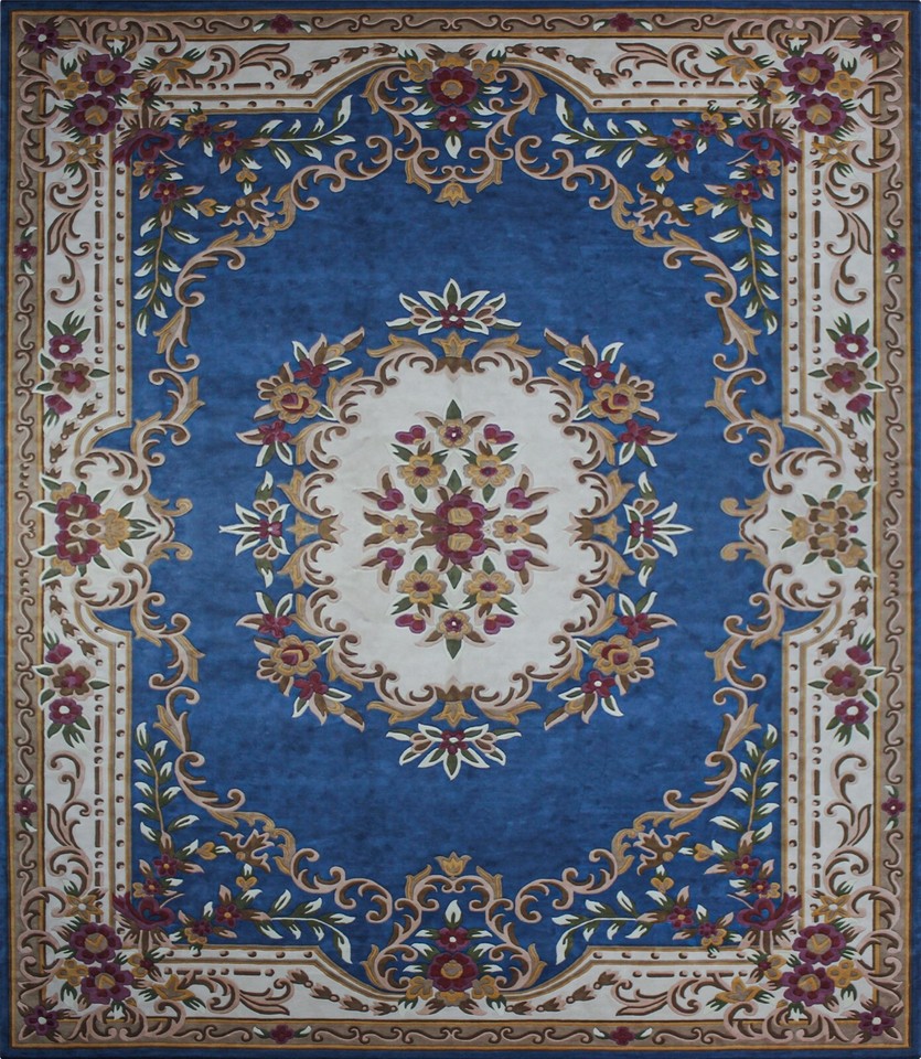 French Aubusson 6x9 Hand-Tufted Wool Area Rug Living Room Blue Oriental ...